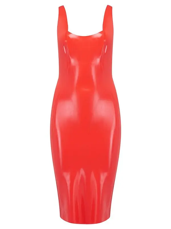 ELISSA POPPY Latex Midi Dress - Red