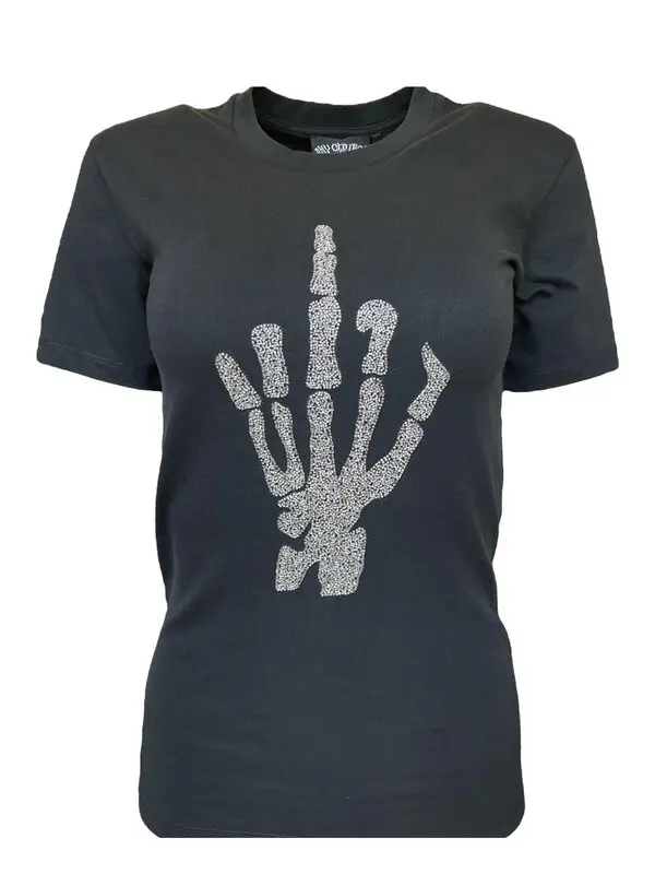 ANY OLD IRON Black / Silver Silver Beaded Skull Finger Black T-shirt - Black/silver