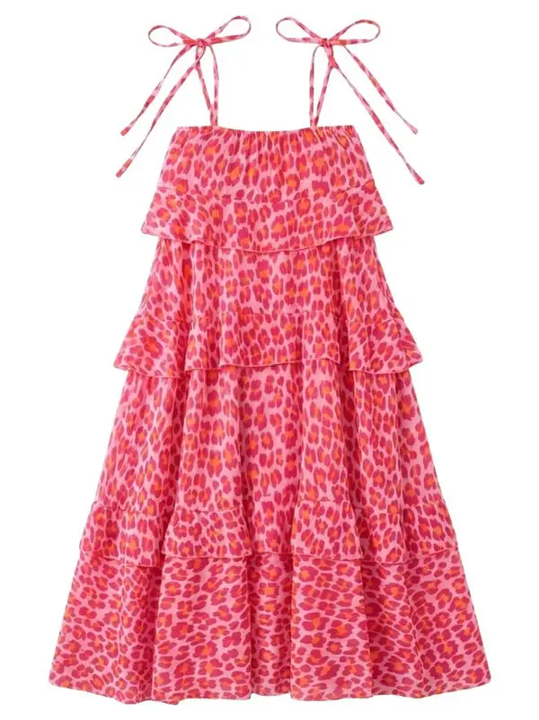 LATELIER LONDON Leopard Print Tiered Maxi Dress - Pink