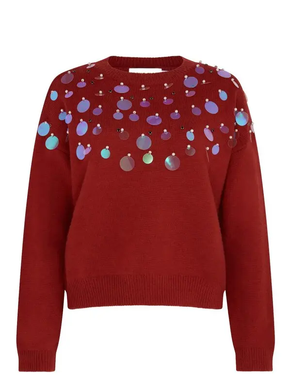 SOUR FIGS Iridescent Sequin-embellished Jumper In Burgundy - Red