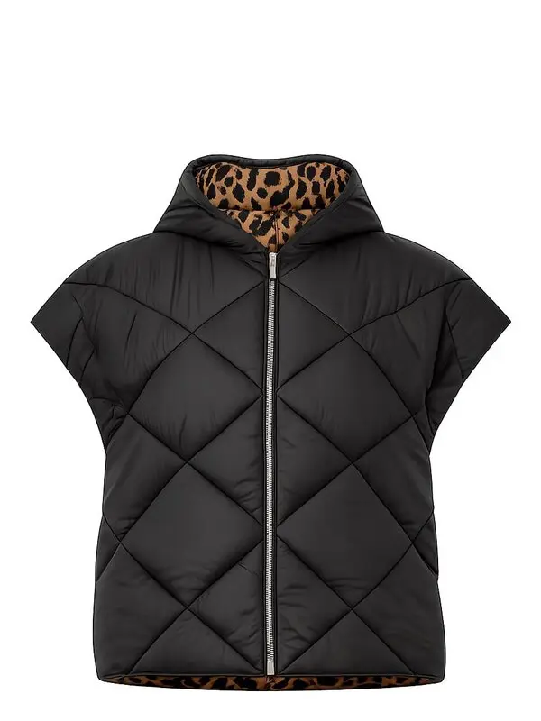 TANTRA SPAIN SL Oversized Reversible Quilted Vest With Hood And Zippered Pockets - Black