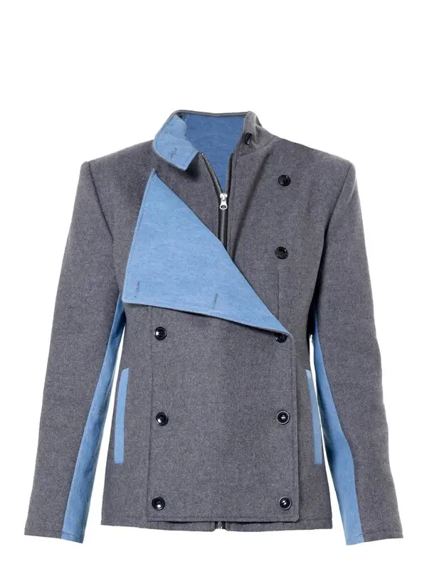METAMORPHOZA Double-breasted Short Jacket With Denim - Grey
