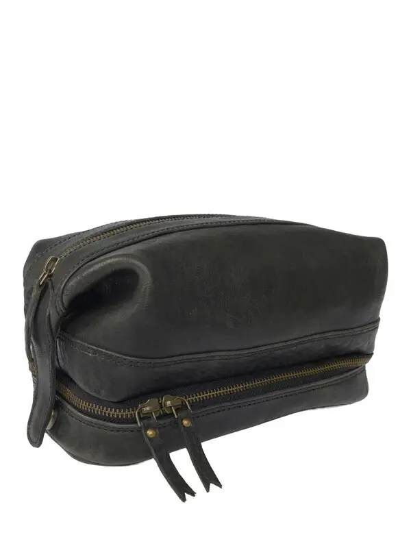 VIDA VIDA Wandering Soul Leather Wash Bag With Zip Bottom - Black