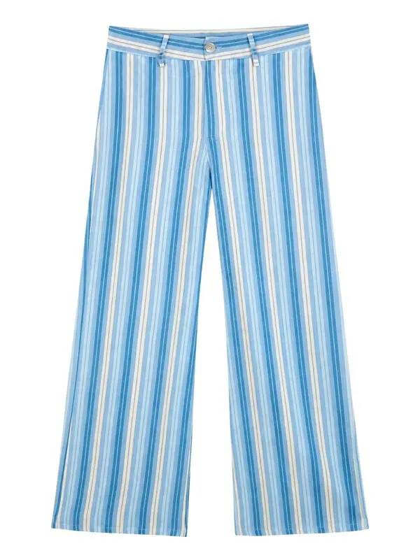 Mind Traveler Striped Linen-blend Tailored Ana Trousers - Blue