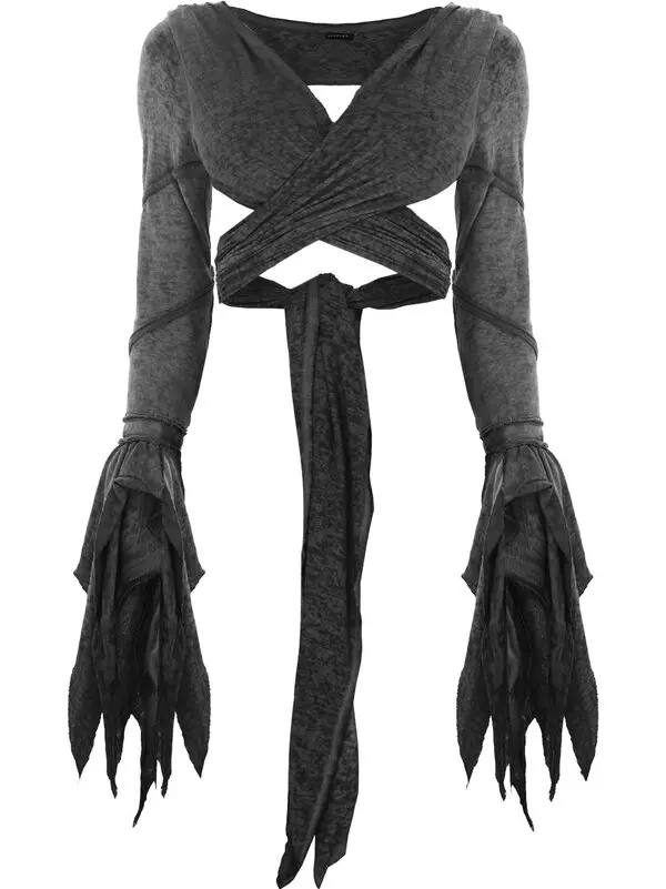 ZHENABIA Grey / Black Selene Bolero Charcoal Boho Open Back Long Sleeve Top - Grey/black
