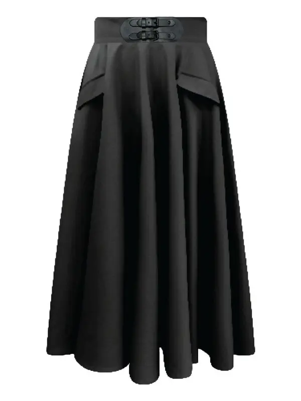 ROCH PEREL Pleather Buckles Midi Skirt - Black
