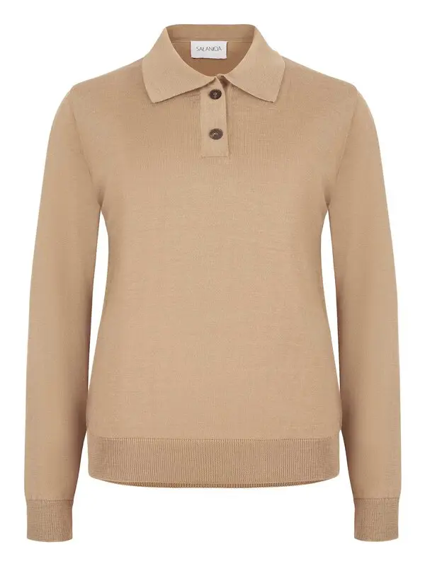 SALANIDA Neutrals Galante 100% Merino Polo Top - Beige