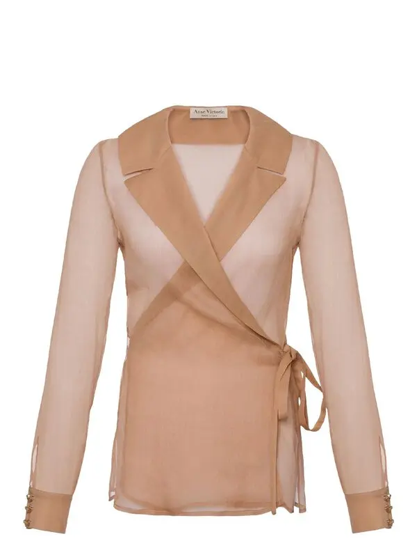 ANSE VICTORIN Neutrals Eva Silk Chiffon Blouse Nude - Brown