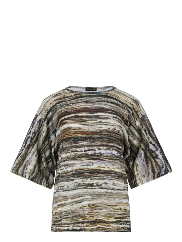 CONQUISTA Textured Knit-effect Printed Oversized T-shirt - Green