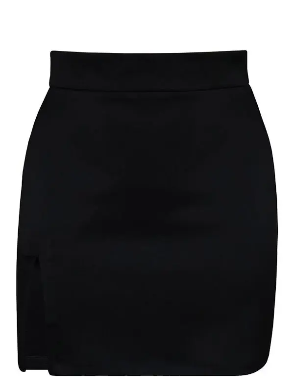 2KSTYLE Caraco High-waisted Split Satin Mini Skirt - Black