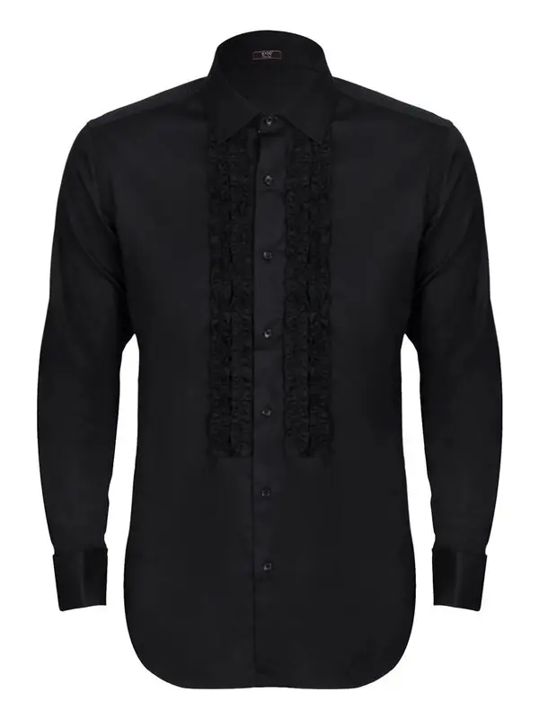 DAVID WEJ Ashton Collar Ruffle Dress Shirt - Black