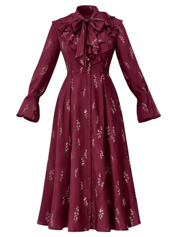 RAINSISTERS Floral Midi Dress With Ruffles: Hearts Desire - Red