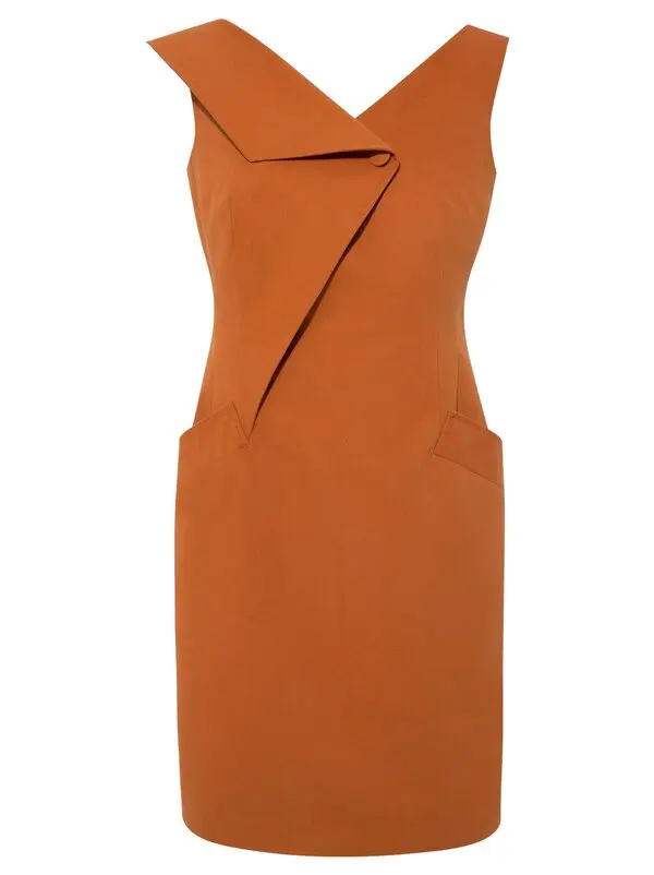FEMPONIQ Asymmetric Lapel Tailored Cotton Dress Burnt - Orange