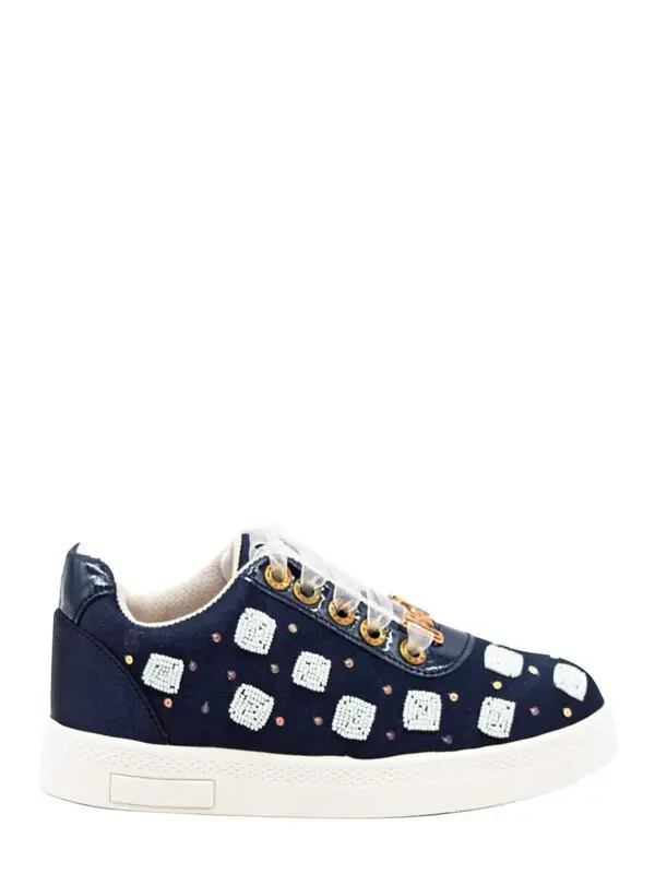 RETTROSE Isabelle Luxury Navy Satin Handmade Embellished Tennis Shoe - Blue