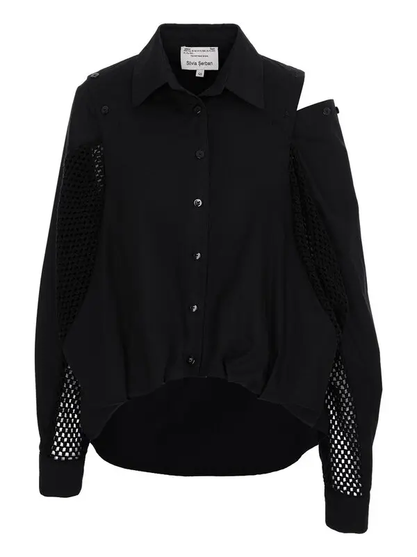 SILVIA SERBAN Oversized Cotton Shirt With Mesh Inserts - Black