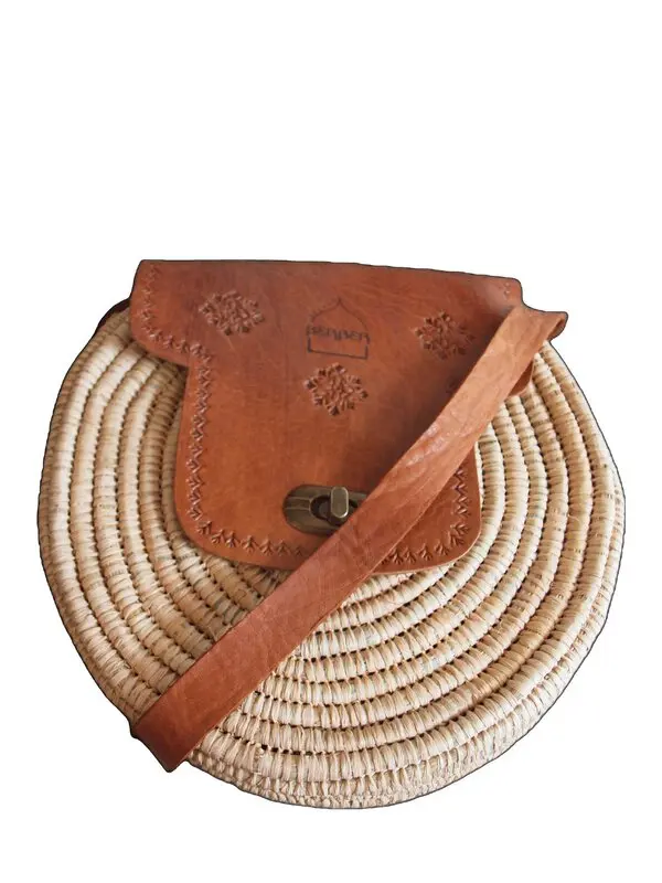 BERBER LEATHER Neutrals The Safi Rattan Cross-body Bag Tight Weave - Black