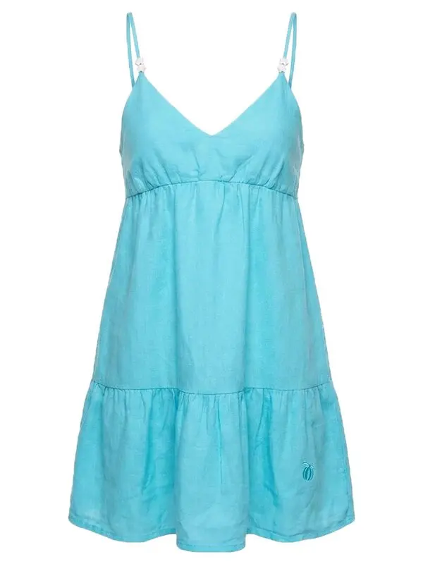 MAISON TANGERINE Linen Dress Aqua - Blue