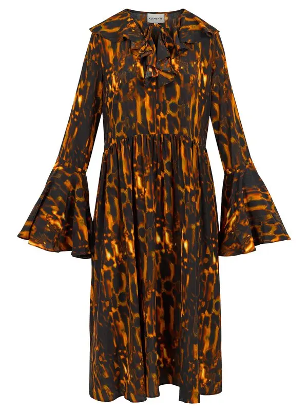 KLEMENTS Morhav Silk Dress In Tortoise Shell Print - Black