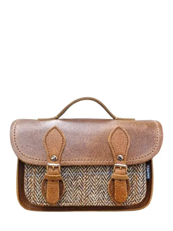 ZATCHELS Handmade Tannery Leather & Tweed Cross Body Micro Satchel Plus Tan - Brown