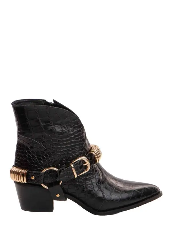 THE 5TH ELEMENT Bronx Western Boots – Croco Leather - Black