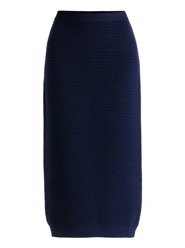 PAISIE Ribbed Midi Skirt In Navy - Blue