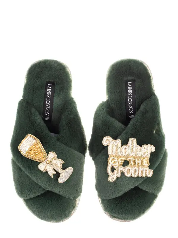 LAINES LONDON Classic Laines Slippers With Mother Of The Groom Brooches Limited Edition - Green