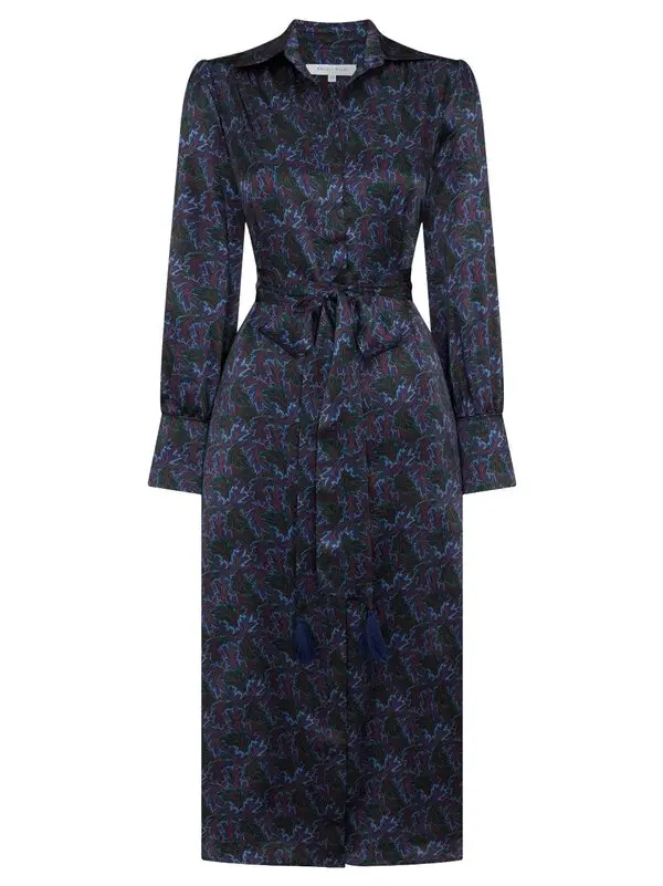 REALLY WILD CLOTHING Birch Print Silk Shirt Dress - Blue