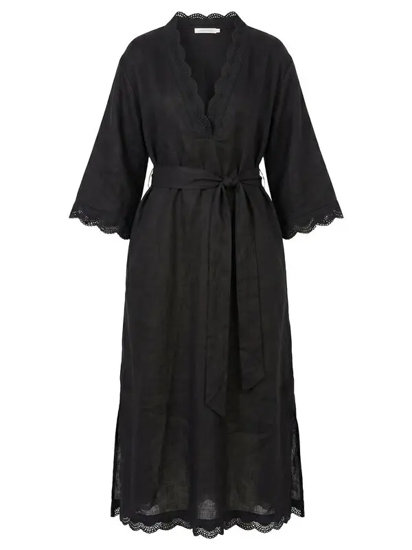 Adrift Clothing Tia Linen Tunic Dress In Lace - Black