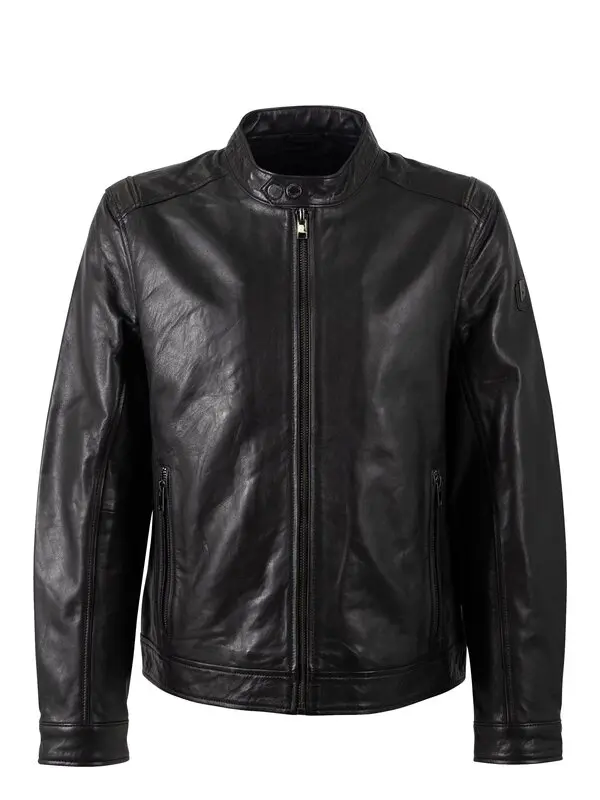 Mauritius Leather Jacket Snap Collar Occer - Black