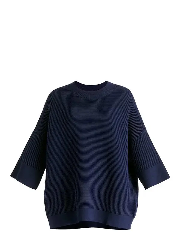 PAISIE Mock Neck Cropped Sleeve Ribbed Jumper In Navy - Blue