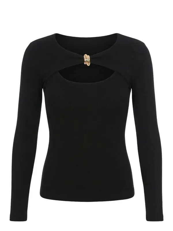 MONLICIA Gold Detail Cutout Long Sleeve Stretch Mila Top - Black