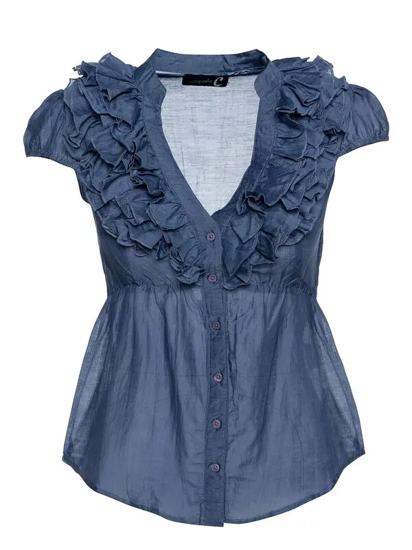 CONQUISTA Sleeveless Ruffle Detail Top - Blue