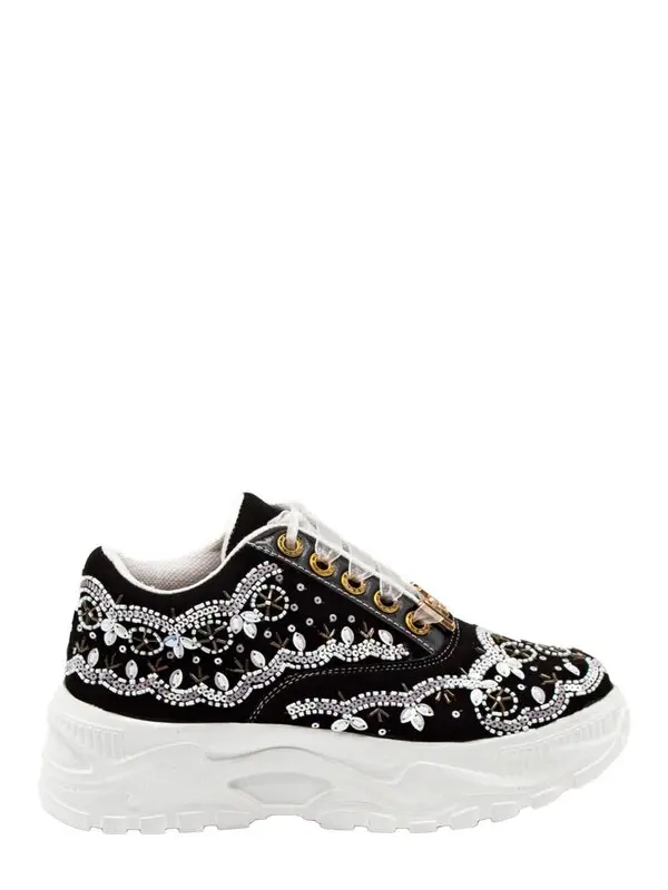 RETTROSE Ava Luxury Suede Handmade Embellished Trainers - Black