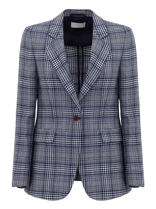GEORGETTE Deep Plaid Tailored Blazer - Blue