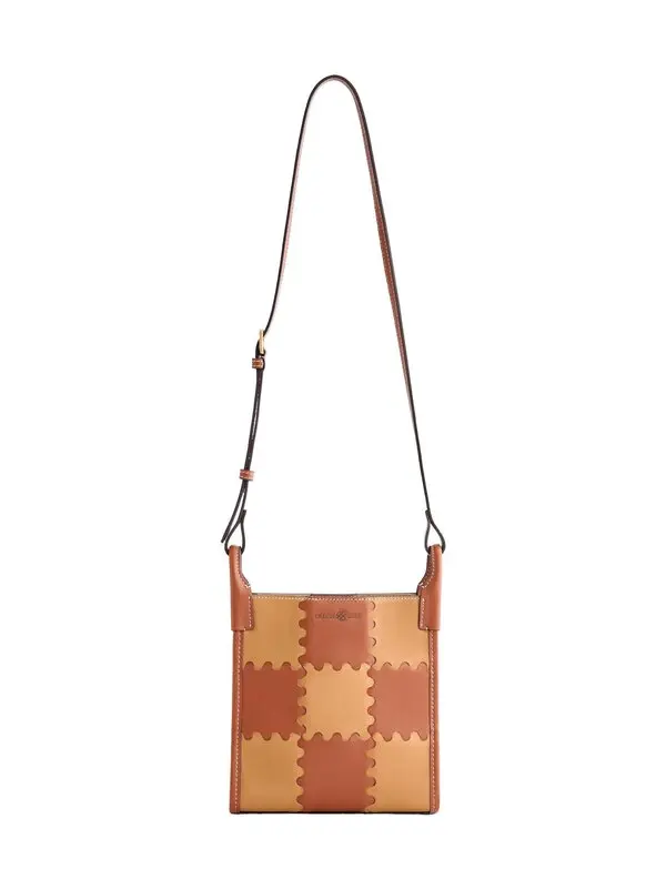ORANGE CUBE Small Square Stitch Tote Bag & Latte - Brown
