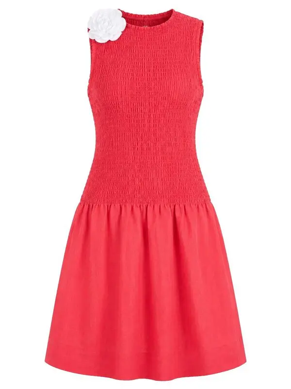 MARIELĒ Alma Linen Mini Dress - Red