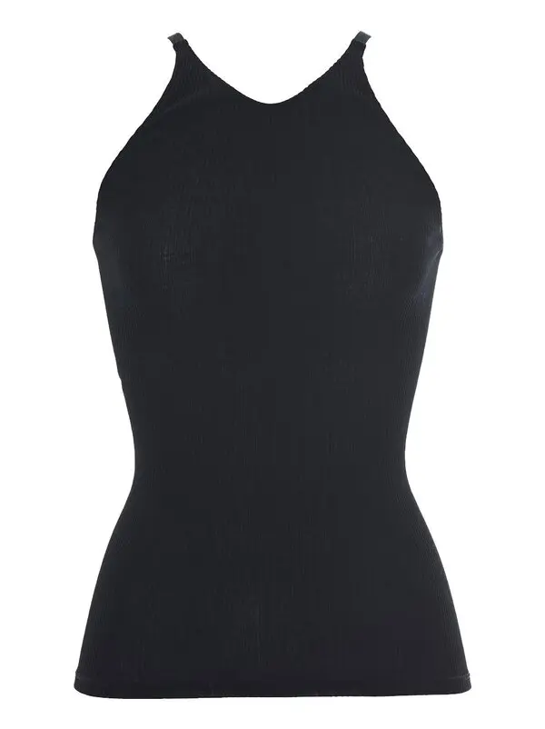 AROMATIQUE Smooth Ribbed Cotton High-neck Tank - Black