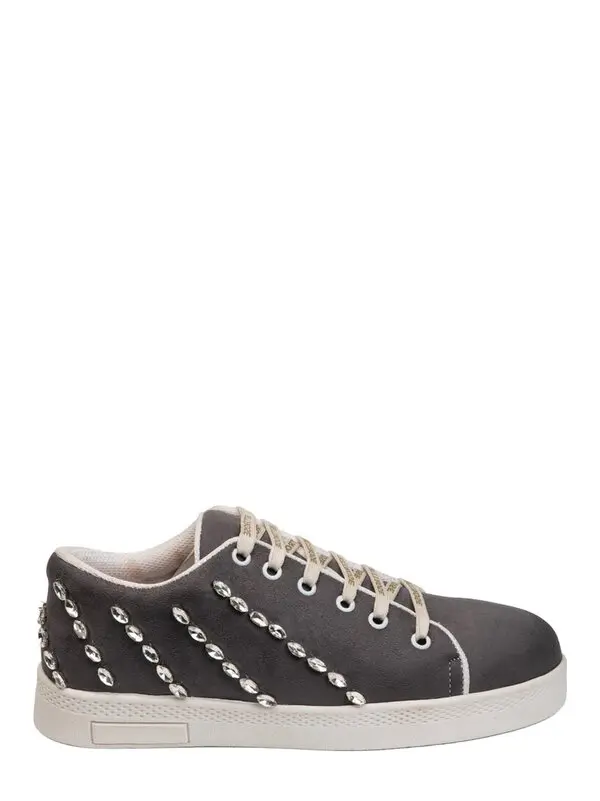 RETTROSE Ivy Luxury Suede Handmade Embellished Tennis Shoe - Grey