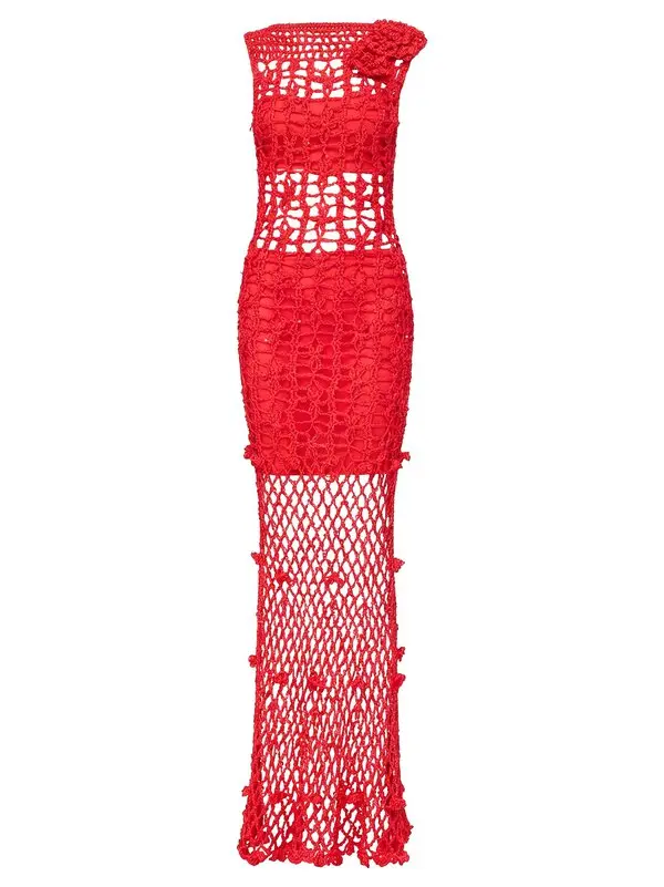 ANDREEVA Cherry Handmade Maxi Crochet Dress - Red