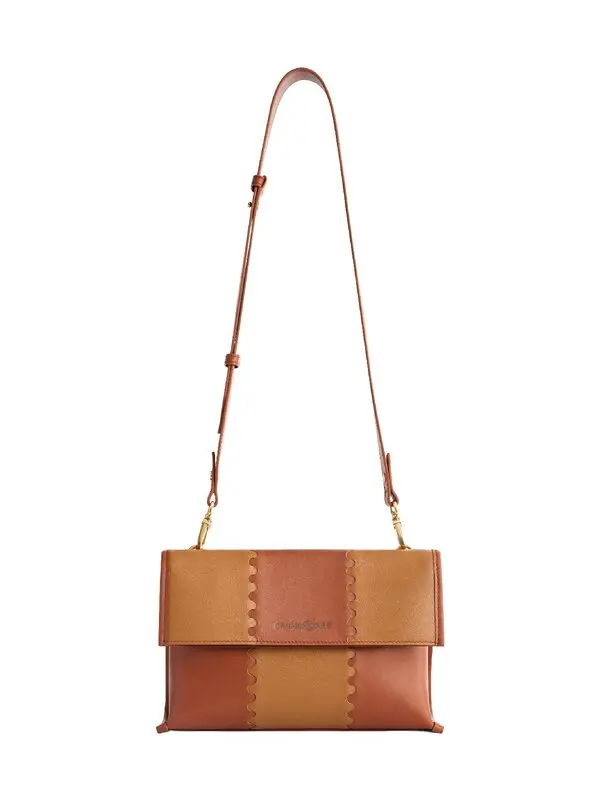 ORANGE CUBE Square Stitch Messenger Bag - Brown