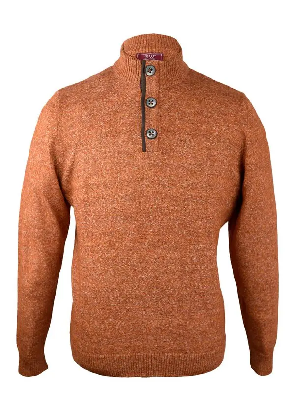 DAVID WEJ Jayden Button Neck Elbow Patch Jumper Burnt - Orange