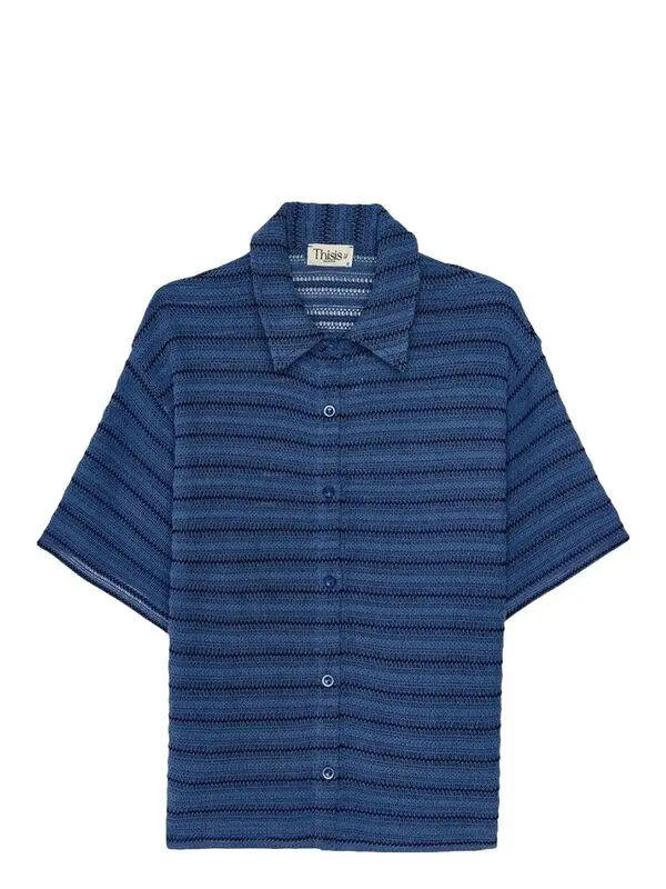THISISU COLLECTION Solea Striped Knit Beachwear Shirt - Blue