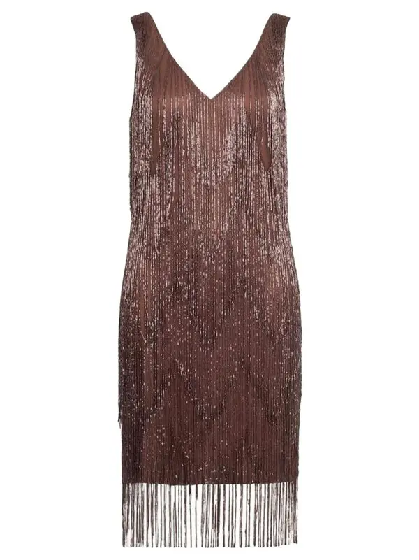 ROSE & NANCY Sara Chocolate Beaded Fringe Mini Dress - Brown