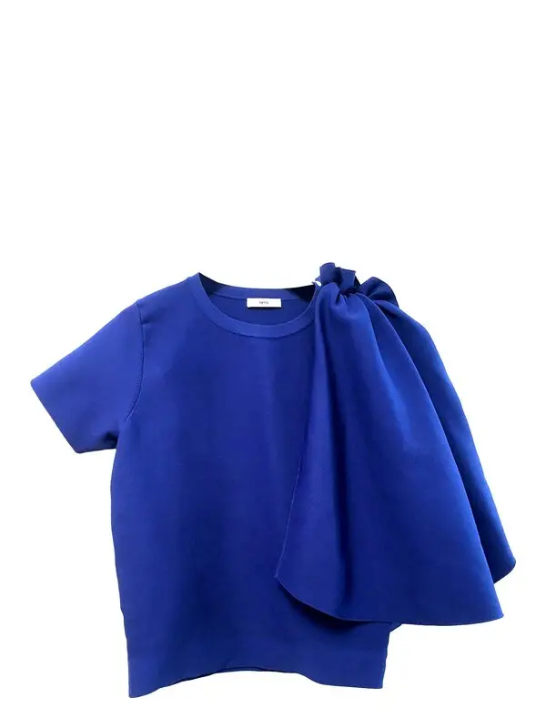 ARTO. Ruffles Panel Knit Cape Top Knight - Blue