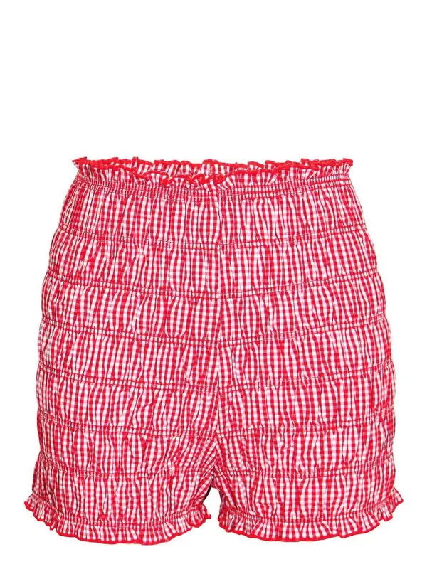 AMY LYNN Danica Cotton Gingham Shirrerd Shorts - Red