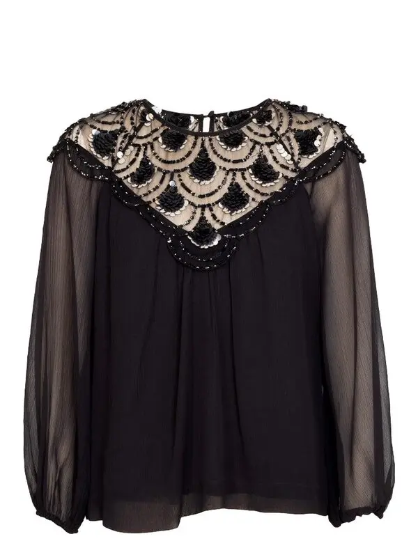 ROSE & NANCY Bea Sequin Blouse - Black