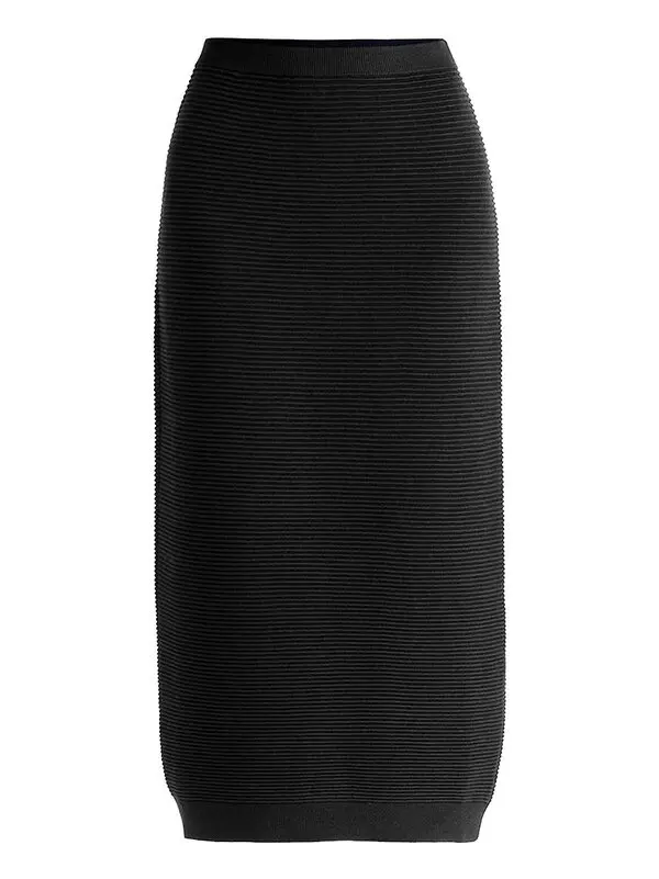 PAISIE Ribbed Midi Skirt - Black