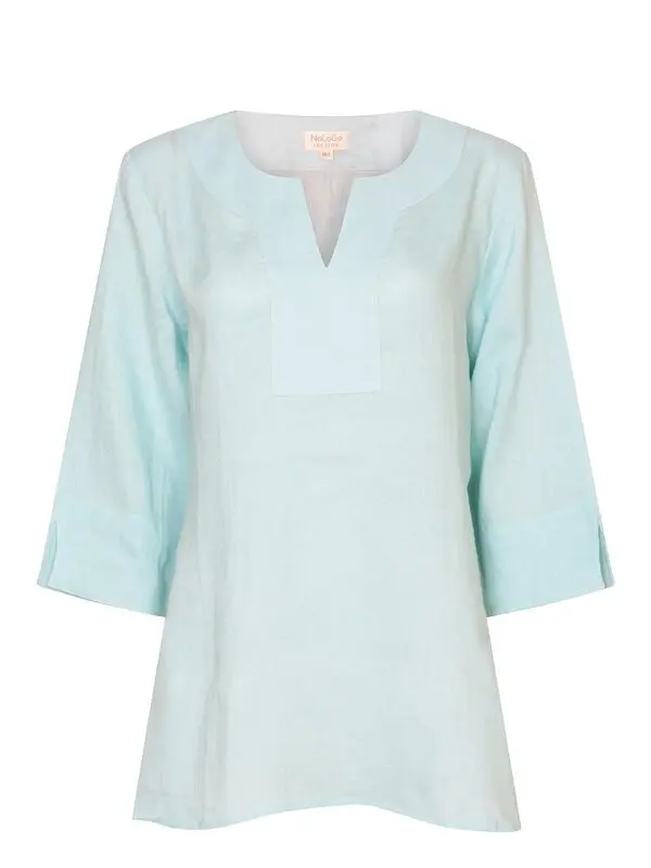 NOLOGO-CHIC Lifestyle Long Linen Top Sky - Blue