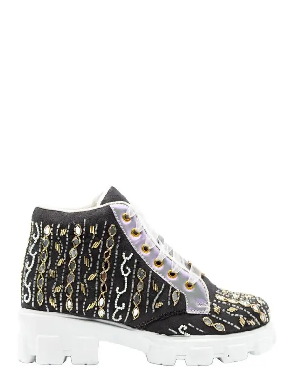 RETTROSE Brooklyn Luxury Slate Suede Handmade Embellished Boot - Grey