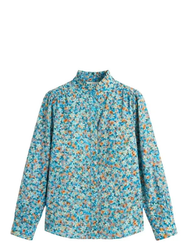 LATELIER LONDON Floral High-neck Blouse - Blue